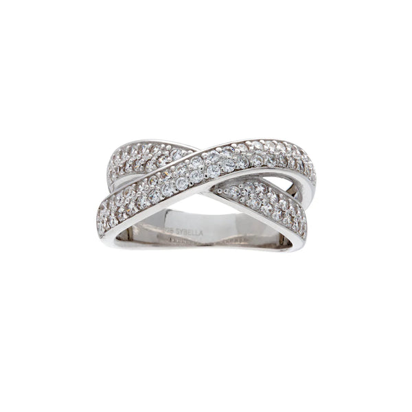 Eclipse Sterling Silver and Micro Pave Crossover Ring – Sybella Jewellery