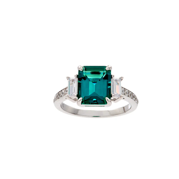 Sasha Sterling Silver Green and Clear Baguete Ring – Sybella Jewellery