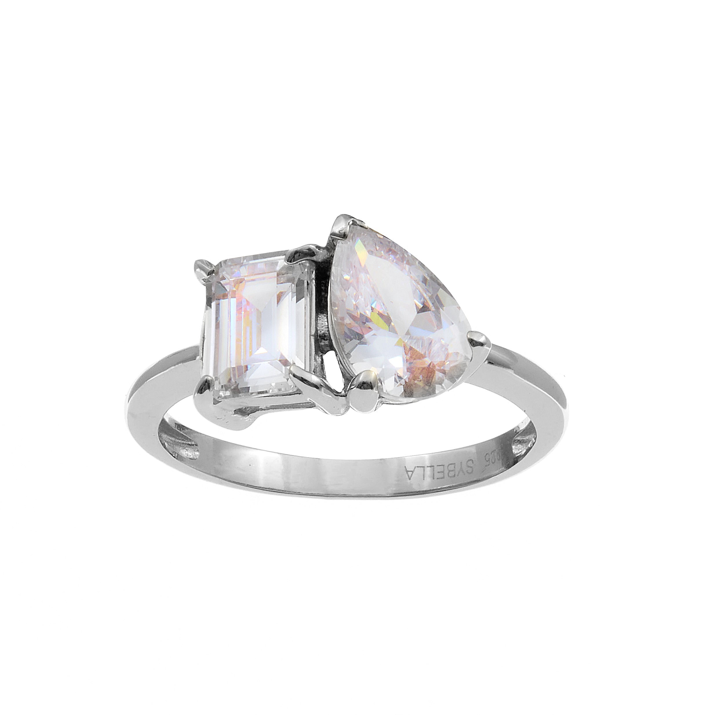Jenny Sterling Silver Plate Clear Baguette and Pear Shaped CZ Ring ...