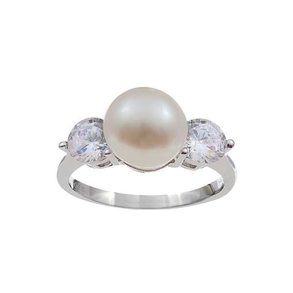 Mari Sterling Silver Freshwater Pearl and Cubic Zirconia Ring – Sybella ...