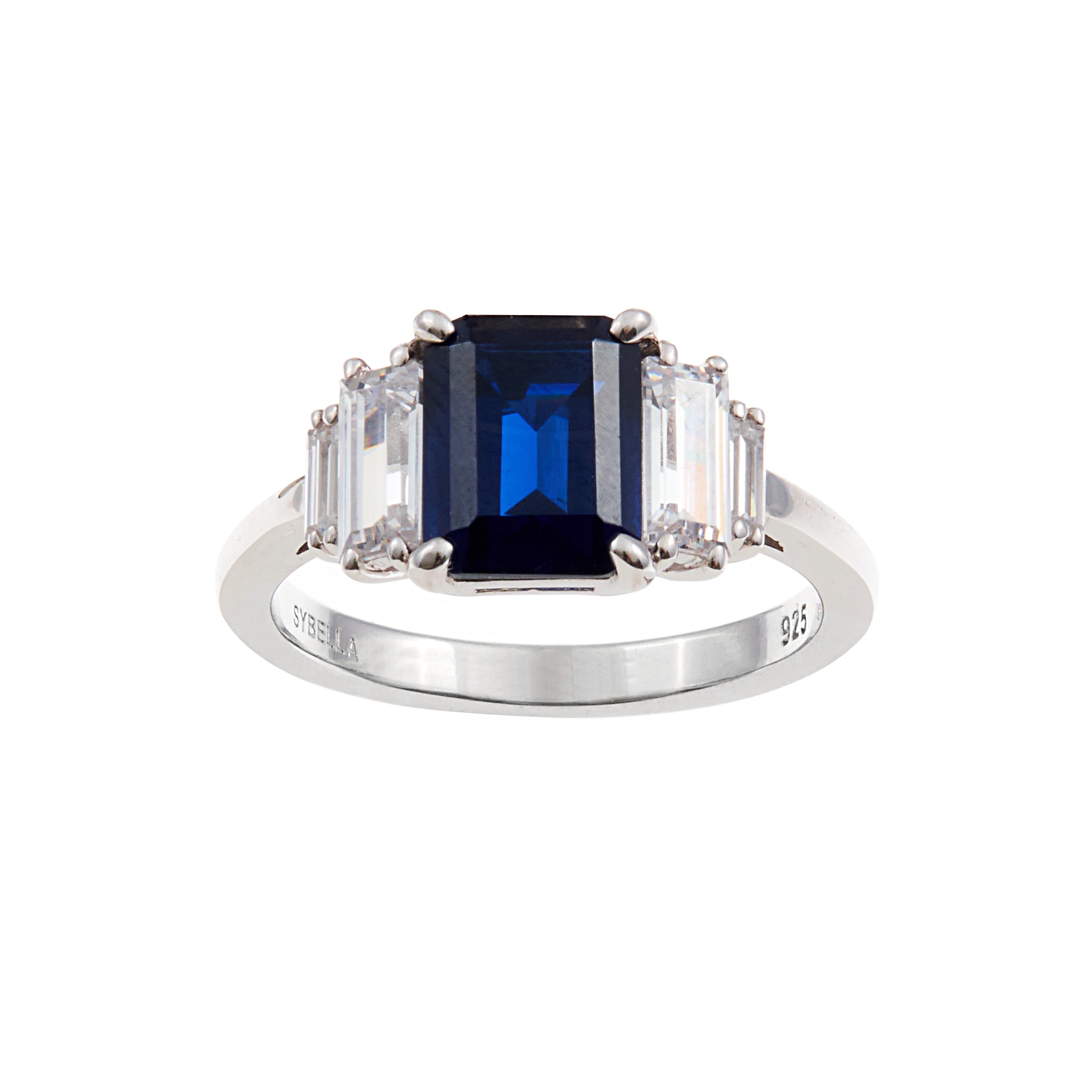 Sophie Sterling Silver Sapphire Blue and Clear CZ Baguette Ring ...