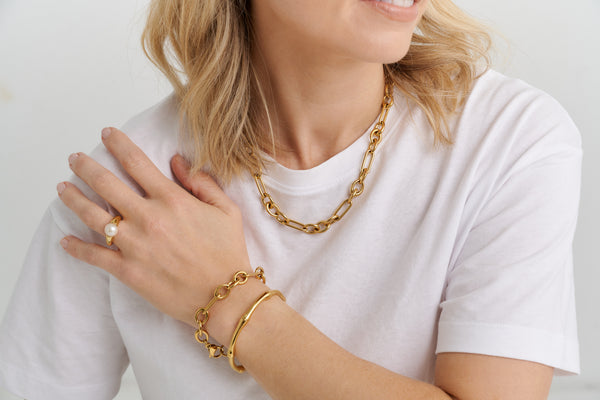 Abbie Gold Plate Stainless Steel Bangle – Sybella Jewellery